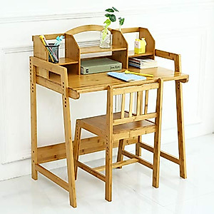 UNICOO - Bamboo Height Adjustable Kids Desk and Chair Set, Children Desk, Study Table and Chair Set (Nature -01)