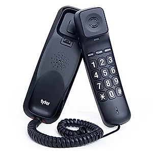 Tyler Landline Corded Phone - Big Button for Seniors - Loud Ringer for Hearing Impaired - Wall Mountable - LED Call Light Indicator - Volume Control - Power Outage Safe - Home Phone Black (TBBP6-B)