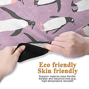 Qilmy Purple Penguin Yoga Mat Non Slip - Extra Long Thin Exercise Mats - 1 mm Thick High Density Padding Mat for Men & Women Stretching & Toning Workouts