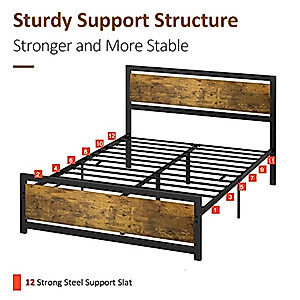 Codesfir Full Size Bed Frames with Wood Headboard and Footboard, Heavy Duty Platform Bed Frame with Storage, No Box Spring Needed, Solid and Stable, Noise Free, Easy Assembly, Vintage Brown