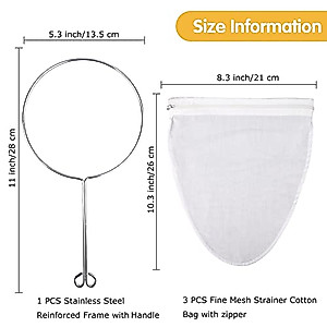 WMKGG Ultra Fine Mesh Strainer Bags, Reusable Mesh Filter Bags with Stainless Steel Handle Frame for Filter NutMilk, Coffee, Milk, Butter, Juices and Fresh Cheese (Small Size)