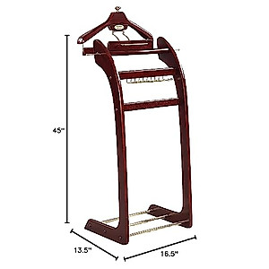Proman Products Windsor Signature Valet Stand VL36158 with Tray, Detachable Contour Hanger, Trouser Bar, Tie Rack, 13.5" W x 16.5" D x 45" H, Dark Mahogany