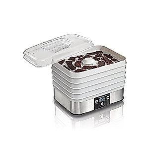 Hamilton Beach Digital Food Dehydrator for Fruit and Jerky, Vegetables and More, 5 Trays, Adjustable Temperature, 48 Hour Timer + Auto Shutoff, Grey (32100A)