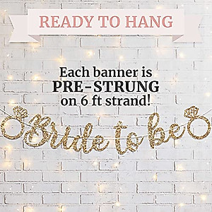 Pre-Strung Bride To Be Banner - NO DIY - Gold Glitter Bachelorette Bridal Party Banner in Script - Pre-Strung Garland on 8 ft Strand - Gold Bachelorette Bridal Party Decorations & Decor. Did we mention no DIY?