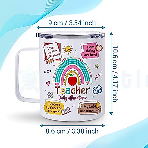Hyturtle Teacher Appreciation Gifts for Women 12oz Stainless Steel Insulated Coffee Mug with Handle Sliding Lid And Spoon, Double Wall Vacuum Travel Mug Tumbler Cup