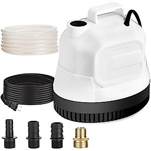XJX Pool Cover Pump Above Ground, 850 GPH Submersible Water Pump with 16 Ft Drainage Hose Sump Pump Submersible with 30 Ft Power Cord, 4 Adapter