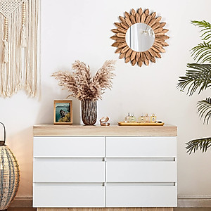 Emfogo Wall Mirror 12 inch Rustic Wood Farmhouse Mirror Sunburst Boho Mirror Wall Decor Room Decor Home Decor for Bedroom Living Room Entryway (Carbonized Black)