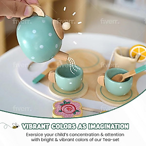 JEVASO KID'S Wooden Tea Party Set for Little Girls, Toddler Tea Set Food Pretend Play Accessories, Kids Kitchen Montessori Tea Set Wooden Toys for 2 3 4 5 6 Year Old Girl.