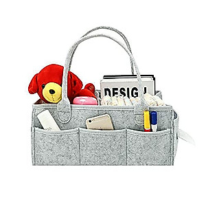 WSLCN Diaper Caddy Organizer Nursery Storage Wipes Bag Nappy Organizer Container Foldable Portable Car Travel Organizer for Changing Nappy Storage Basket Grey 34 * 24 * 18cm