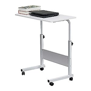 Lifting Mobile Computer Desk Standing Adjustable Height Rolling Laptop Small Desks for Small Spaces Foldable Workstation Writing Desk Collapsible Study Table Corner Side Table,Easy to Assemble,White