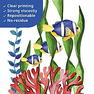 DECOWALL DS12-8078 Sea Animals Wall Stickers Decals Baby Boys Bedroom Fish décor Living Kids Nursery Ocean playroom Removable Room Seaweed Under Watercolor