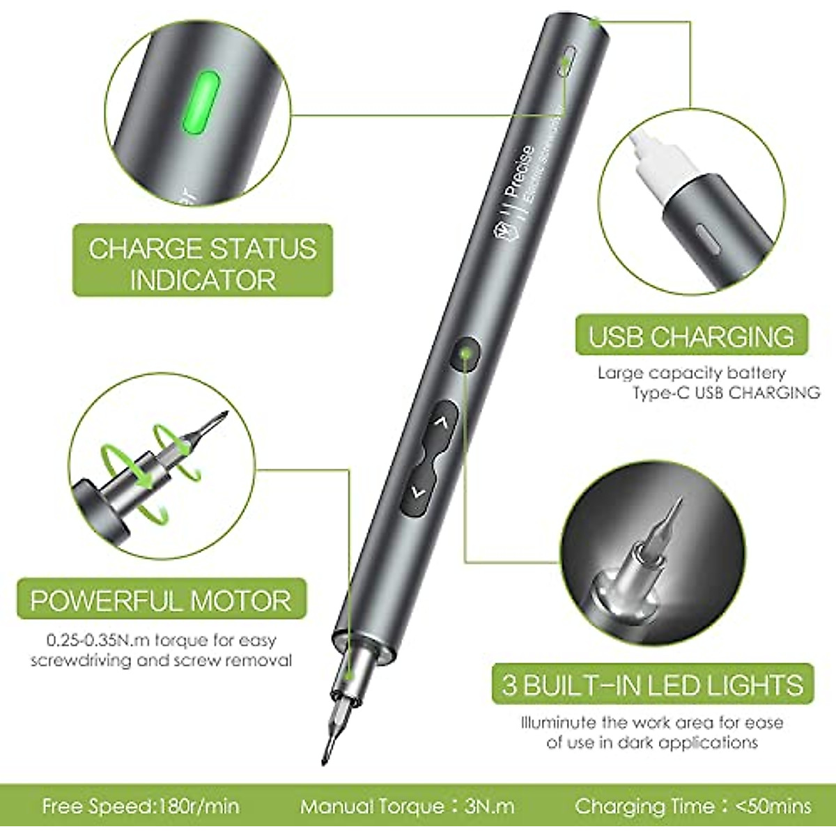 KeeKit Precision Electric Screwdriver, 28 in 1 Portable Power Screwdriver with 24 Bits, Rechargeable Repair Tool Kits with USB Charging, 3 LED Light for Phones, Camera, Laptop