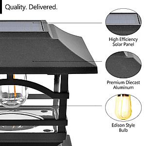 Davinci Lighting Edison Solar Outdoor Post Cap Lights - 4x4 5x5 6x6 - Bright LED Light for Fence Deck Garden or Patio Posts - Slate Black (1 Pack)