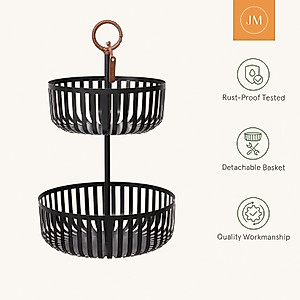 LA JOLIE MUSE 2 Tier Fruit Basket, Countertop Fruit Vegetable Basket Bowl Metal Wire Storage Basket Fruits Stand Holder Organizer for Bread Snack Veggies,matte Black