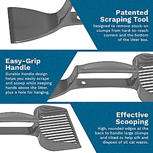 SCRAPE 'N' SCOOP Cat Litter Clump Remover with Sifter – Litter Box Scooper & Scraper 2 in 1 for Litter Tray, Potty, & Litter Pan - Animal Waste Cleaner Tool - Pet Accessories & Supplies - Grey