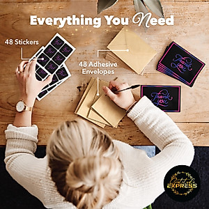 Gratitude Express Thank You Cards With Envelopes - With 48 Cards for Any Occasion, 48 Brown Envelopes, 48 Stickers