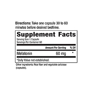 High Dosage Melatonin 60mg,Melatonin Max Ensures an Ample Supply of This Important Hormone, 60 Capsules