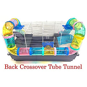 Large 2-Floor Hamster Small Animal Habitat Cage Home with Crossover Tubes Tunnels Hide House Running Wheel for Rodent Gerbil Mouse Mice