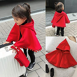 Fairy Baby Toddler Girls Hooded Poncho Cape Cloak Coat Halloween Red Riding Hood Costume Winter Fleece Jacket Outerwear (2-3T, Red)