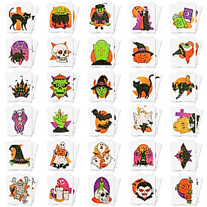 Libima 300 Pcs Halloween Glitter Tattoos for Kids Halloween Party Costume Accessory Glitter Temporary Tattoos Body Stickers Glitter Pumpkin Witch Hat Ghost Cat Skull Body Face Tattoos Stickers