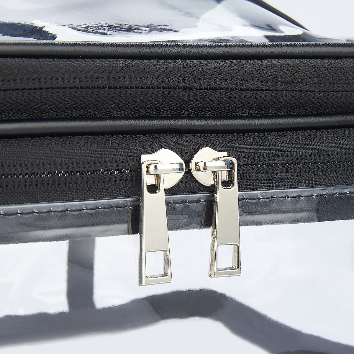 HAOGUAGUA Double Layer Clear Cosmetic Bag Makeup Bag, Waterproof Travel Toiletry Bag, Transparent PVC Hair & Nail Accessories Pouch Beach Bag Organizer (Black)