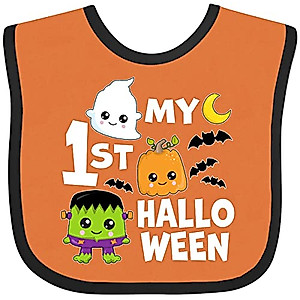 inktastic My 1st Halloween with Ghost Monster and Pumpkin Baby Bib Orange and Black 37cec