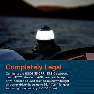 TRUE MODS 12-24V White LED Marine Navigation Anchor All-Round Boat Light [USCG ABYC A-16 3NM] [Waterproof] 3 Nautical Mile Surface Mount Top Rear Stern Light for Fishing Yacht Sailboat