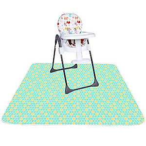Youngever 42 Inch x 42 Inch Washable Highchair Splat Floor Mat, Splash Mess Mat, Food Catcher Art Craft Leak Proof Mat (Green Hexagon)