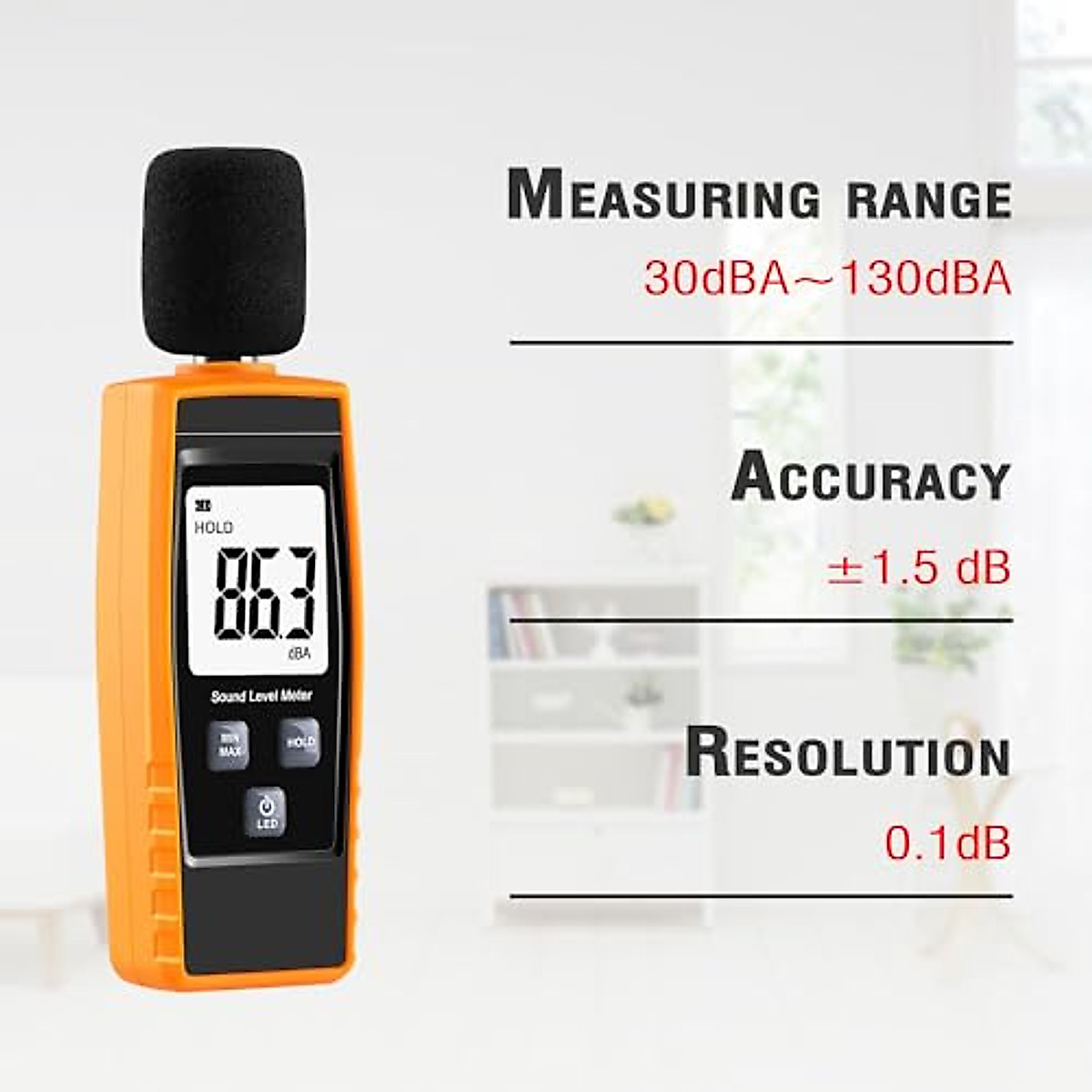 Hand-Held Sound Level Meter,V-Resourcing 30~130 dB Decibel Noise Measurement Tester with Backlight Digital LCD Display for Indoor/Outdoor Uses [Max/Min/Hold Function]