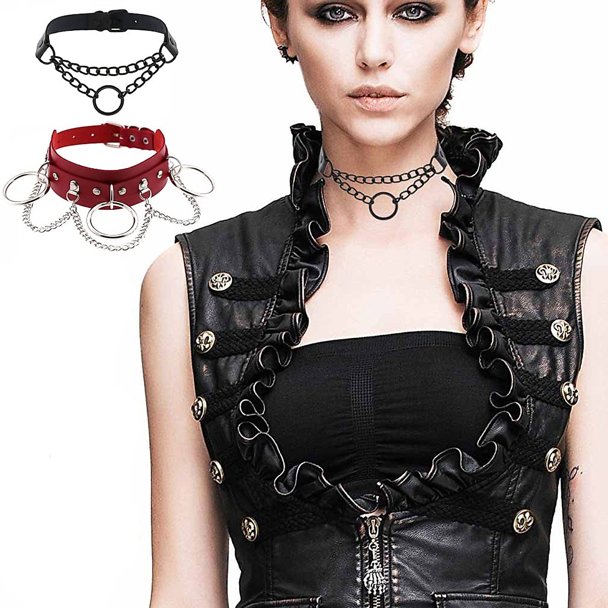 Adjustable Red Fashion Women Men Girls Boy Cool Punk Goth Leather Collar Choker Necklace