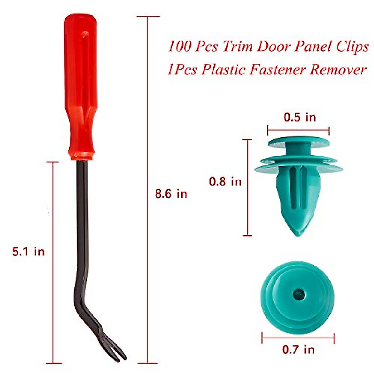 FEBRYTOLD 100Pcs Trim Door Panel Retainer Clips, Car Push Fastener Clips, Door Trim Clips for Toyota Corolla Camry Sequoia Tundra Tacoma, Replace OEM: 90467-10188 with 1Pcs Plastic Fastener Remover