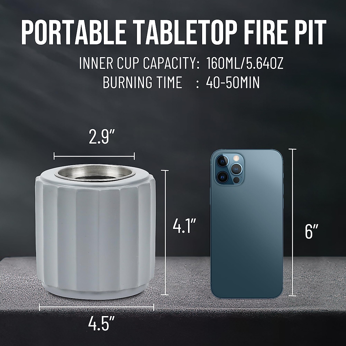 Onlyfire Smokeless Tabletop Fire Pit, Mini Portable Concrete Ethanol Fireplace, Small Table Fire Bowl for Indoor and Outdoor Use, Bio Ethanol Fuel