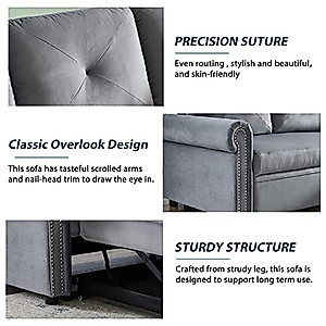 RUNWON 83" Sleeper Sofa Bed Convertible Sectional, 3-Seater L-Shape Corner Couch with Storage Chaise for Living Room Apartment, Gray