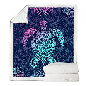 Turtle Blankets and Throws for Kids and Adults Sherpa Blanket Sea Turtle Printed Pruple and Blue Soft Fleece Throw Blanket Fuzzy Gifts for Turtle Lovers
