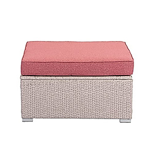 COSIEST Outdoor Furniture Add-on Ottoman for Expanding Wicker Sectional Sofa Thick Cushion for Garden, Pool, Backyard (Red)