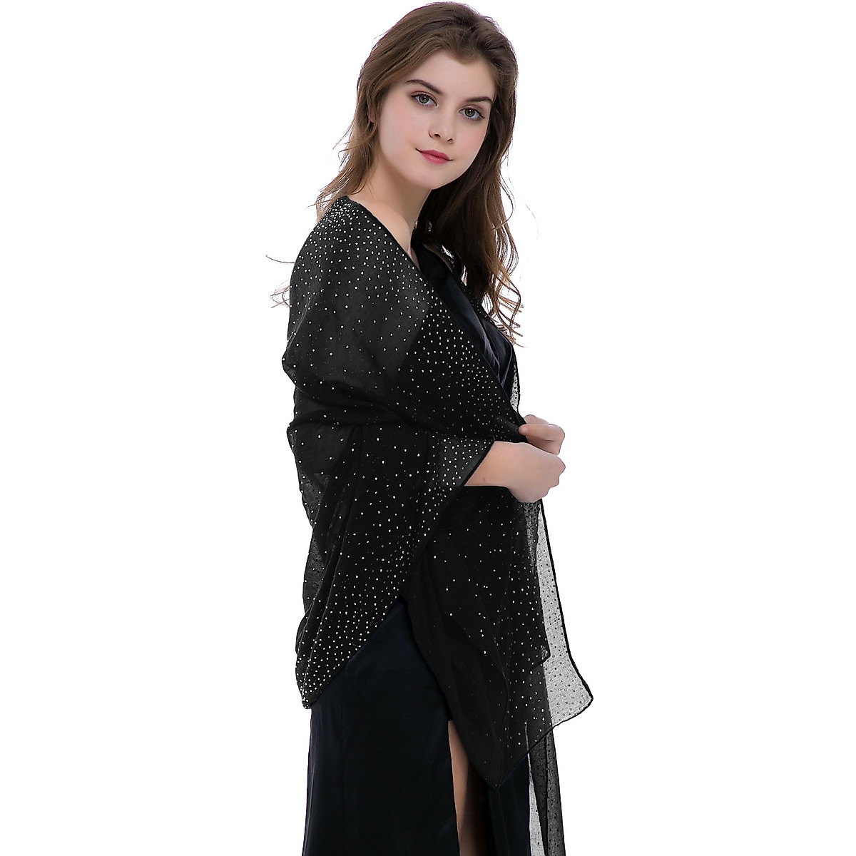 BANETTETA Shawl Silver Shawls and Wraps for Evening Dresses Shawl Shawl Wraps for Women Shawls and Wraps for Weddings Ladies Shawls and Wraps Fall (Black Silver)