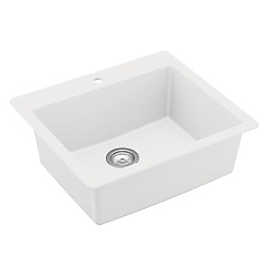 Karran QT-820 Top Mount 25 in. Single Bowl Quartz Kitchen Sink in White