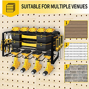 VDHU Power Tool Organizer Wall Mount,Utility Racks,Heavy Duty Drill Holder,3 Layers Storage Rack with 4 Drill Holders,Garage Tool Organizer and Storage Ideal for Tool Room,Workshop,Garage