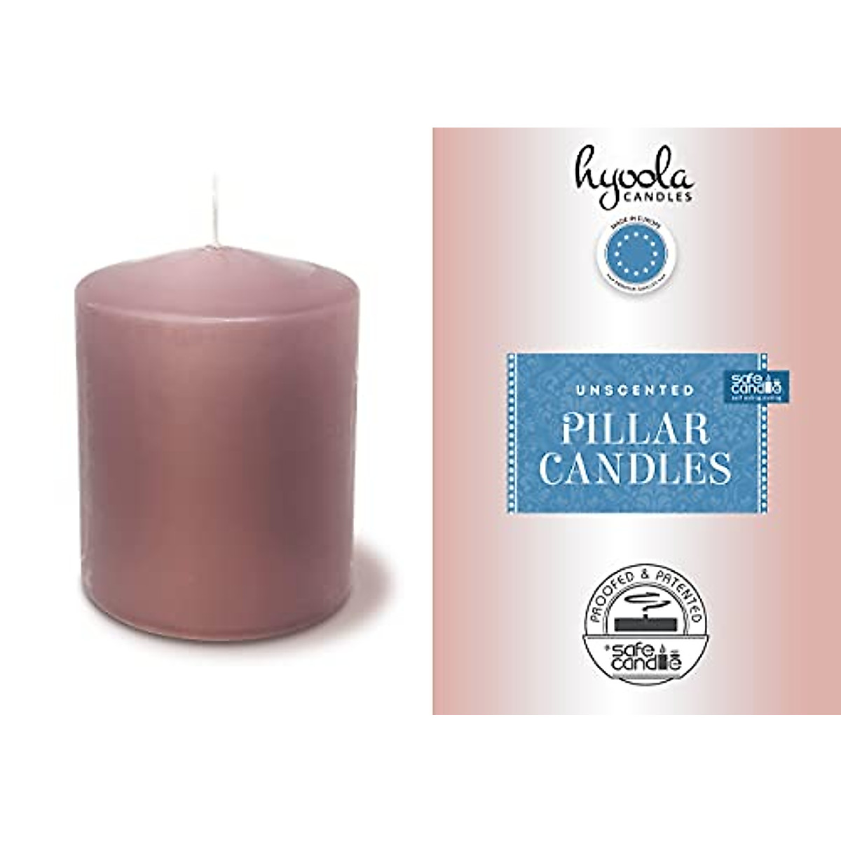 Hyoola Mauve Pink Pillar Candles 2x3 Inch - 4 Pack Unscented Pillar Candles Bulk - European Made