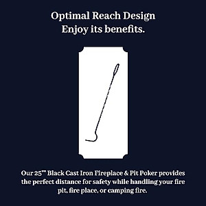 FLAMELY 25"" Black Cast Iron Fireplace & Pit Poker - Rust Resistant Powder Coated Poker Stick for Indoor/Outdoor Use, Modern Minimalistic Design & Optimal Reach for Safety - Fireplace Tool Accessory.