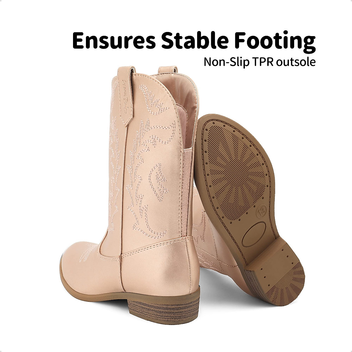 DREAM PAIRS Cowgirl Cowboy SDBO214K Western Boots Boys Girls Mid Calf Riding Shoes Rose Gold Size 2 Little Kid
