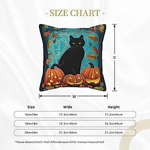 deaokluy 20"x20" Halloween Black Cat Square Leather Throw Cushion Covers Decorative Holiday Pillow Case for Home Bedroom Couch Sofa Decoration