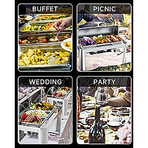 Halamine Roll Top Chafing Dish Buffet Set, 9 Qt Stainless Steel Chafer with 2 Half Size Pans Buffet Servers and Warmers Set Warming Tray for Wedding, Parties, Banquet, Catering Events, Graduation