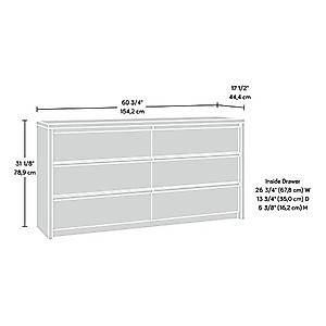 Sauder Harvey Park Dresser, L: 60.71" x W: 17.48" x H: 31.06", Soft White finish