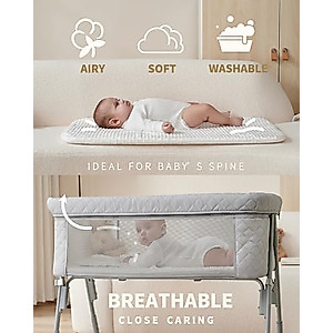 AirClub Bassinet Bedside Sleeper, Baby Bed Crib for Newborn, Bedside Crib Sleeper with 4 Auto-Lock & Adjustable Height, Breathable Mesh&Mattress