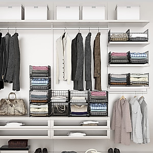 Hongtamoya 4-tier Sliding Closet Organizers and Drawer Storage Shelves, Stackable Storage Bins for Jean Pants Sweaters, Metal Drawer Slid Clothes Storage Container, Closet Organizers for Clothes-Black