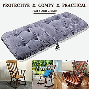 Big Hippo Solid Twill Swivel Rocker Chair Cushion, Rocking Chair Cushion,Soft Thicken Rocking Chair Cushion with Ties for Outdoor Indoor Home Office,Gray 48" x18"