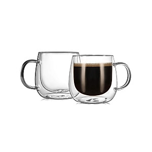 CNGLASS Double Walled Glass Coffee Mugs 10oz,Large Insulated Espresso Cups,Set of 2 Clear Glasses Cappuccino Mug with Handle(Tea Latte Glassware)