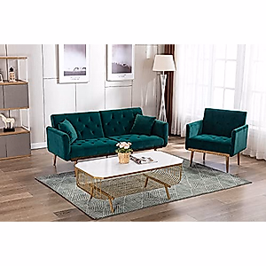 SLEERWAY Modern Velvet Single Sofa Chair, Upholstered Accent Living Room Chair, Comfy Armchair with Rose Golden Metal Legs, Tufted Chair for Reading or Lounging (Green)
