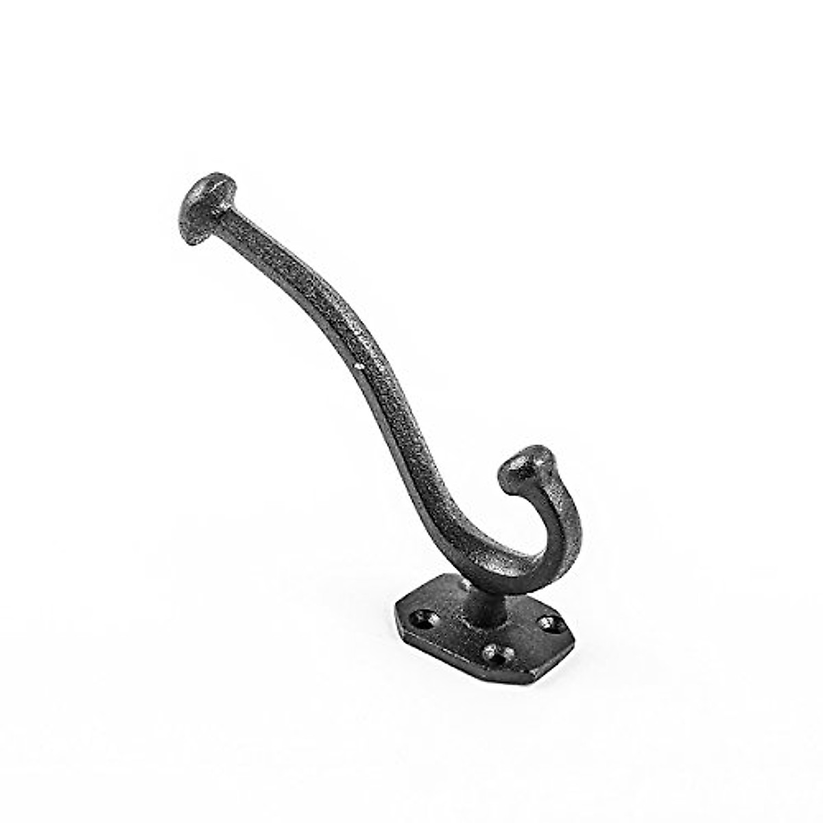 Renovators Supply Manufacturing Black Wrought Iron Robe and Coat Double Hooks 5 Inches Long Rustic Entry Way Hat or Jacket Hanger Wall Mount Including Complete Mounting Hardware